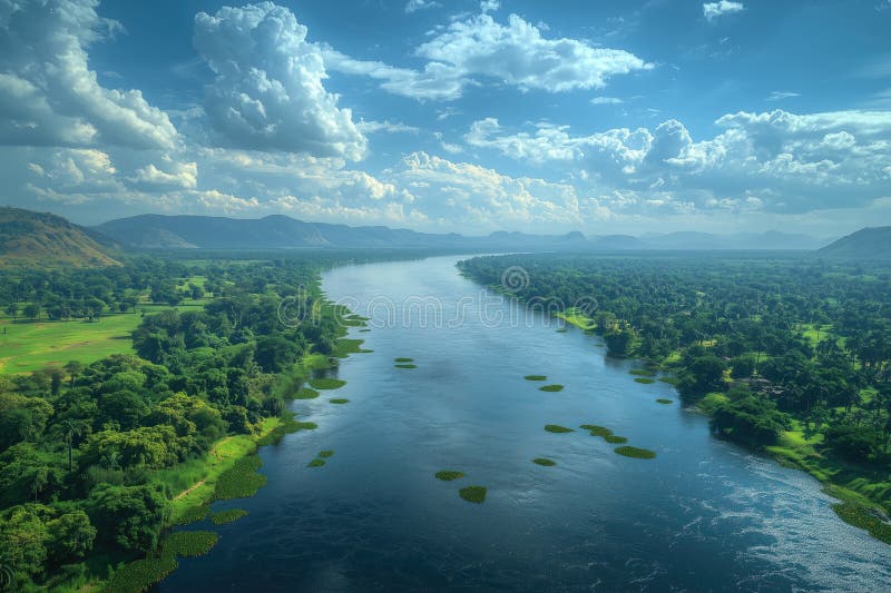 Nile River. Beautiful Summer Landscape. Curly Clouds Over the River ...
