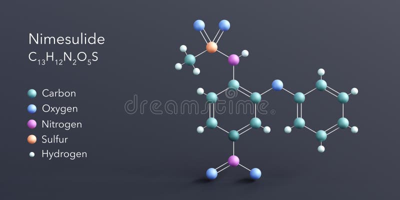 Nimesulide Molecule 3d Rendering, Flat Molecular Structure with ...