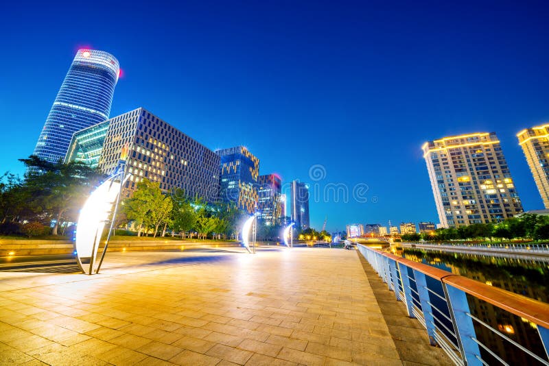 Ninbo City, China, Night View Stock Photo - Image of downtown ...
