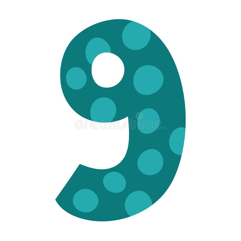 Doodle Number Nine Symbol for Kids. Leaning Numbers for Preschool Stock ...