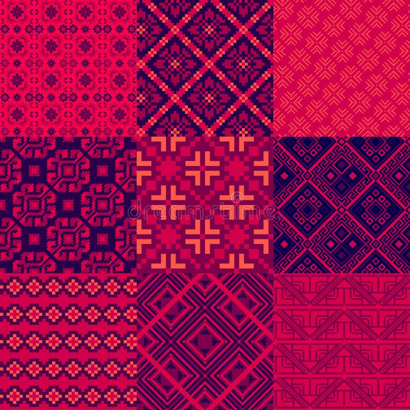 Nine Abstract Geometric Patterns in Retro Style Stock Vector ...