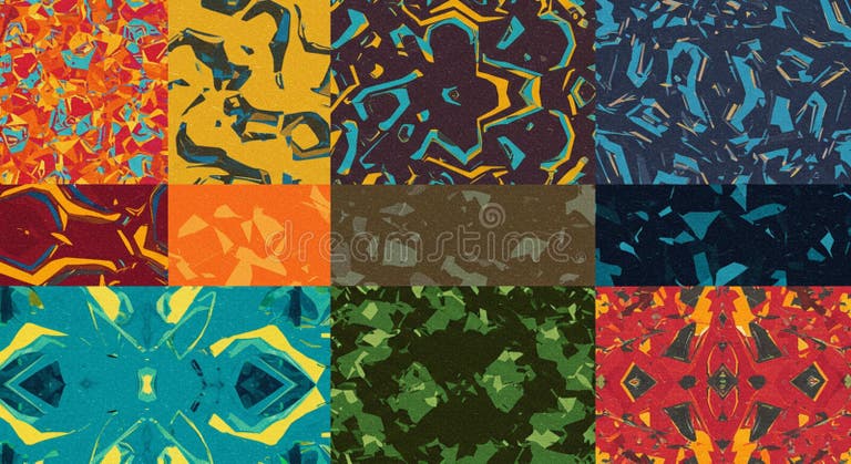 Nine Abstract Patterns in a 3x3 Grid, Each Featuring Distinct Color ...