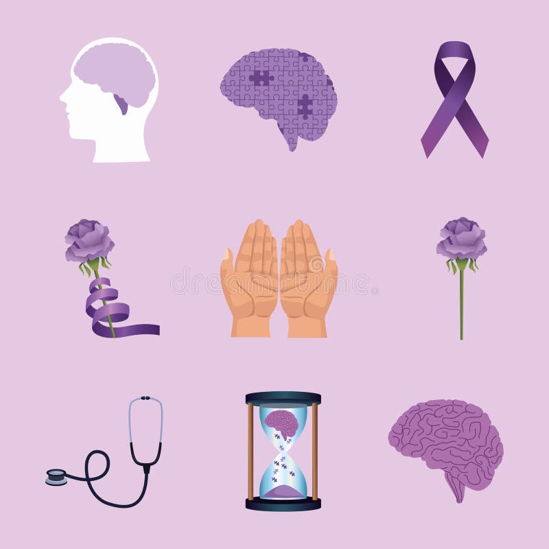 Nine alzheimer icons stock vector. Illustration of health - 217118902