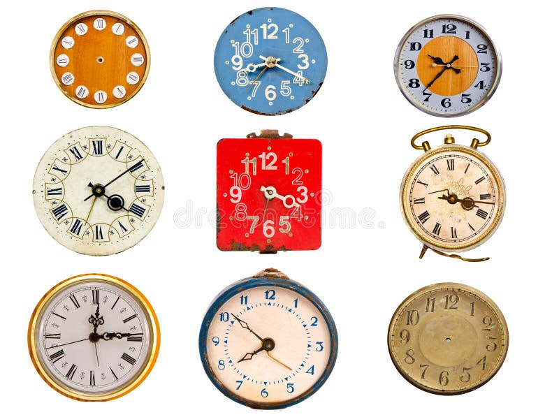 Nine Ancient Clock Dial Isolated on White Stock Photo - Image of ...