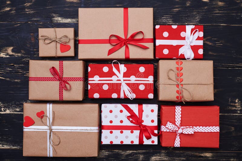 Nine Assorted Sizes Square Gift Boxes on the Flat Layout Stock Photo ...