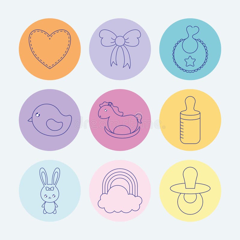 Nine baby items stock vector. Illustration of vector - 229877312