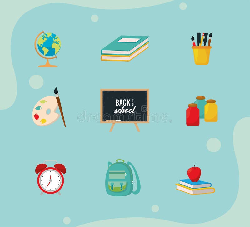 Nine Back To School Supplies Stock Vector - Illustration of textbooks ...