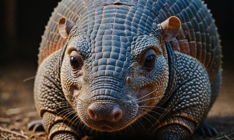 A Nine-banded Armadillo Stares Intensely at the Camera while Exploring ...