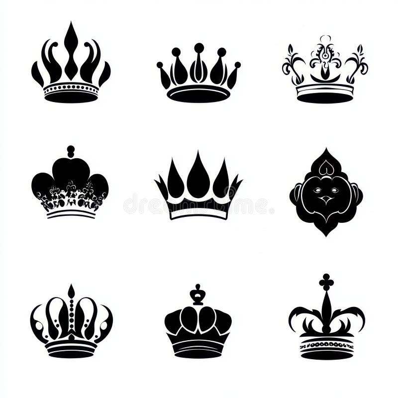 Nine Black Crown Designs Royal Symbols Stock Illustration ...