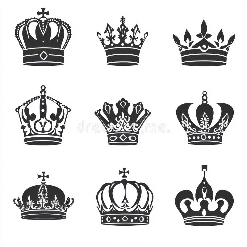 Nine Black Crown Designs Royal Symbols Monarchy Heritage Stock ...