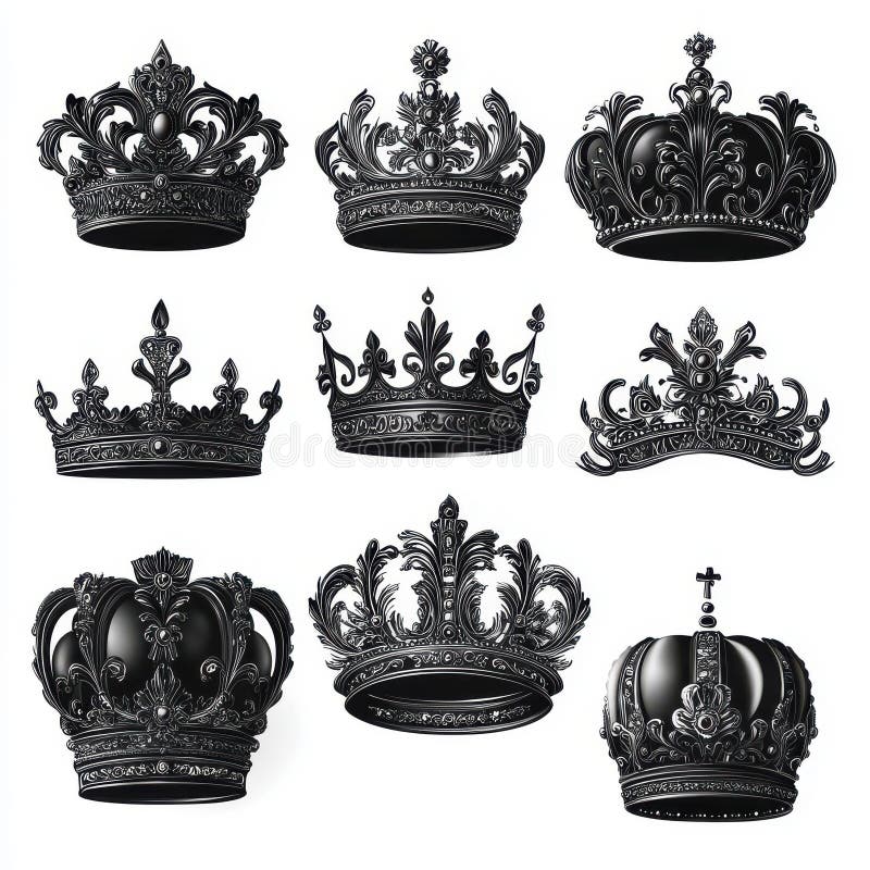 Nine Black Crowns Regal Headwear Royal Power Stock Illustration ...