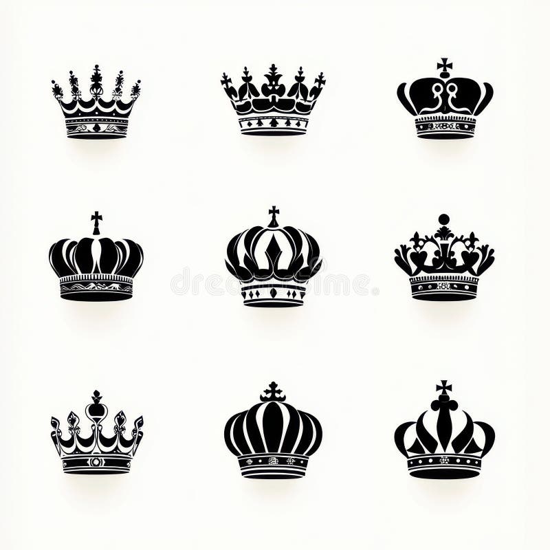 Nine Black Crowns Royal Symbols Design Collection Stock Illustration ...