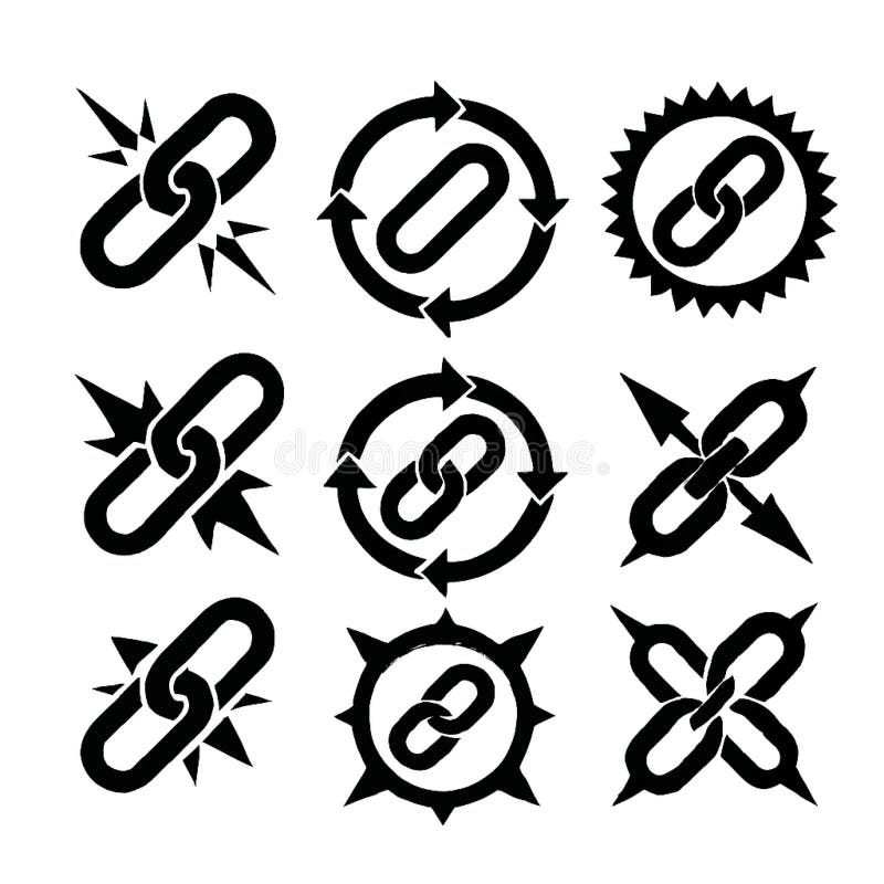Link Icons: Broken, Circular, and Directional Chain Symbols Stock ...