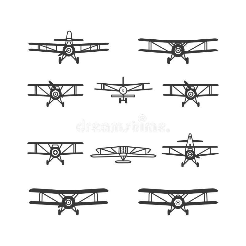 Collection of Vintage Biplane Illustrations, Top View Stock Vector ...