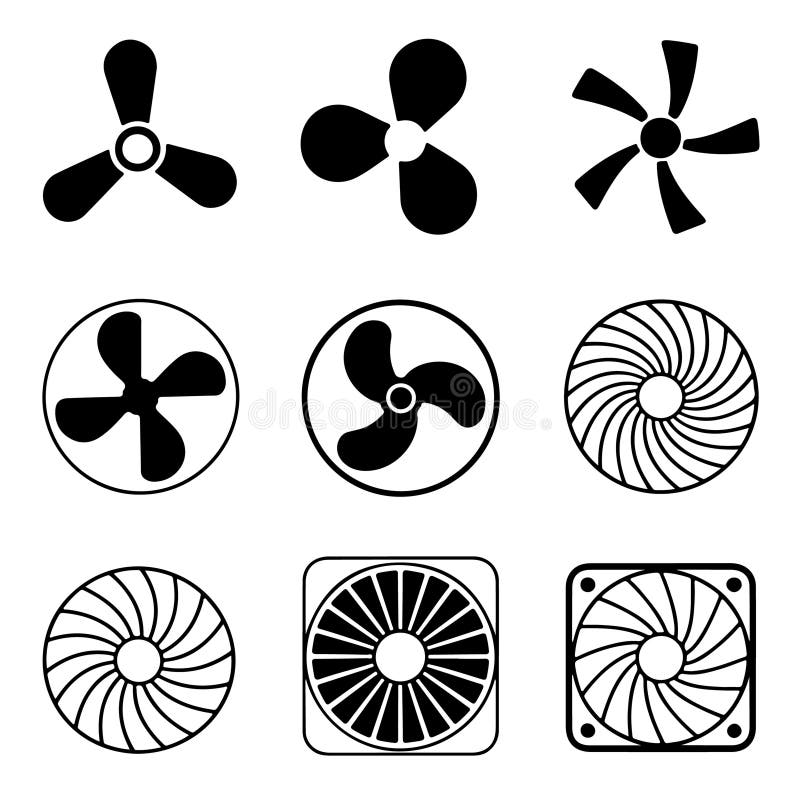 Nine Black and White Fan Icon Designs Arranged in a 3x3 Grid. the Top ...