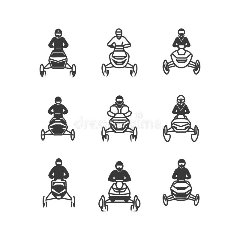 Snowmobile Rider Icon Set: Winter Sports Vehicle Graphics Stock Photo ...