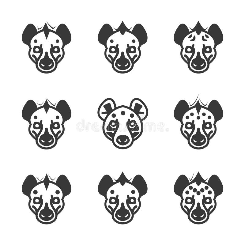 Nine Spotted Hyena Heads: African Wildlife Icons Stock Vector ...