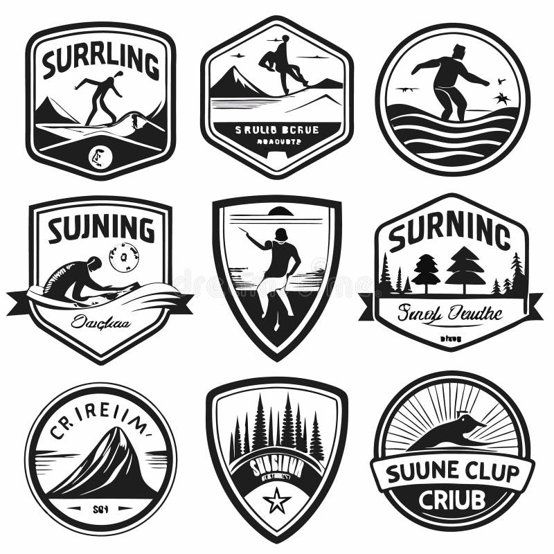Nine Black and White Surf-themed Logo Designs Featuring Stylized ...