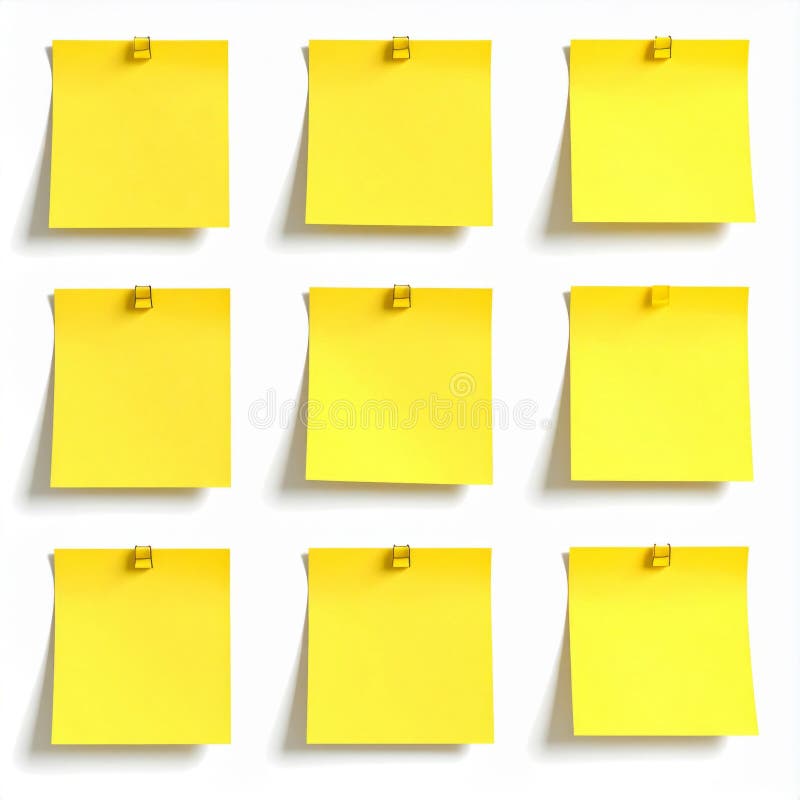 Nine Blank Yellow Sticky Notes on White Background Stock Illustration ...
