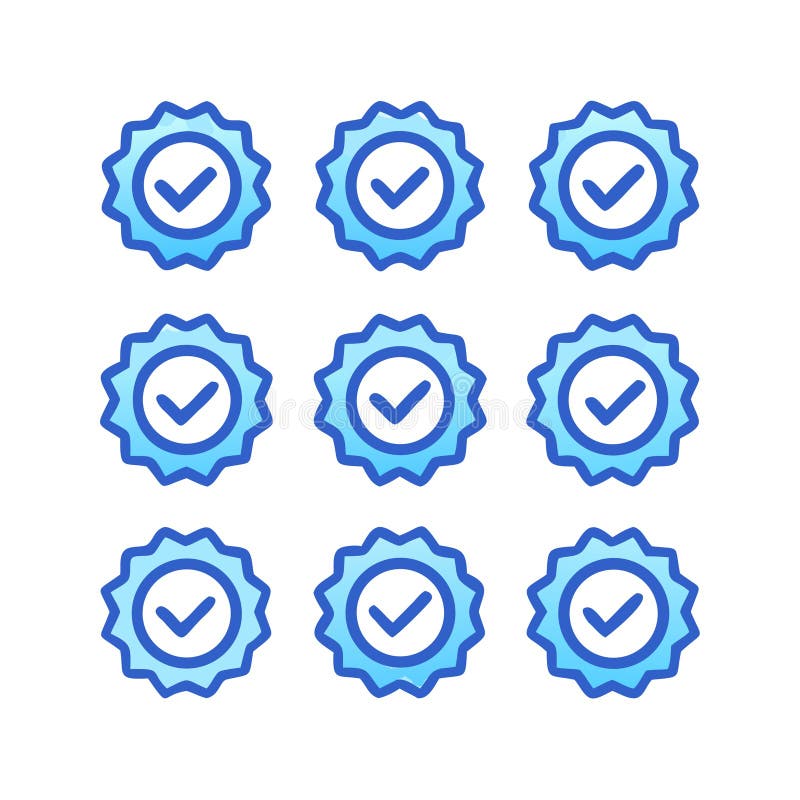 Blue Verified Badge Icons Set, Checkmark Certification Symbols Stock ...