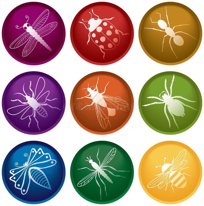 Nine Bug Buttons stock vector. Illustration of graphic - 2728344
