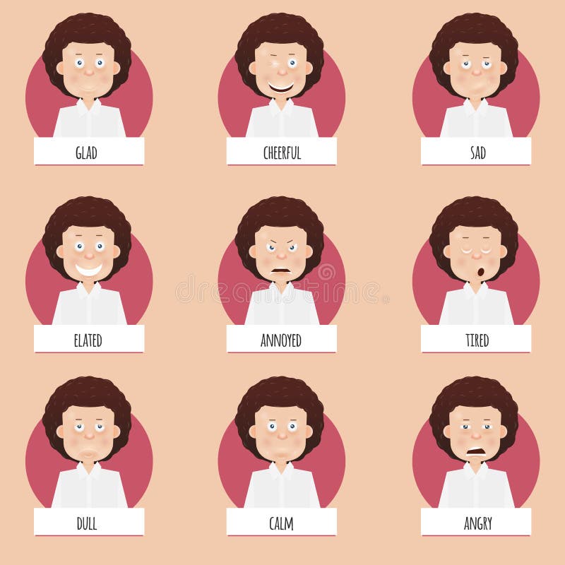 Nine Cartoon Emotions Faces for Vector Characters. Stock Vector ...
