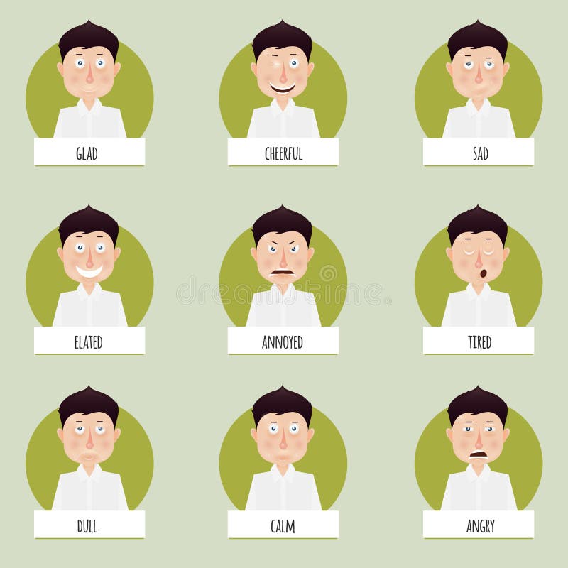Nine Cartoon Emotions Faces for Vector Characters. Stock Vector ...
