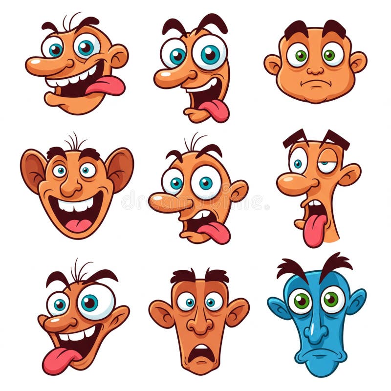 Nine Cartoon Faces are Arranged in a 3x3 Grid, Each Displaying a ...