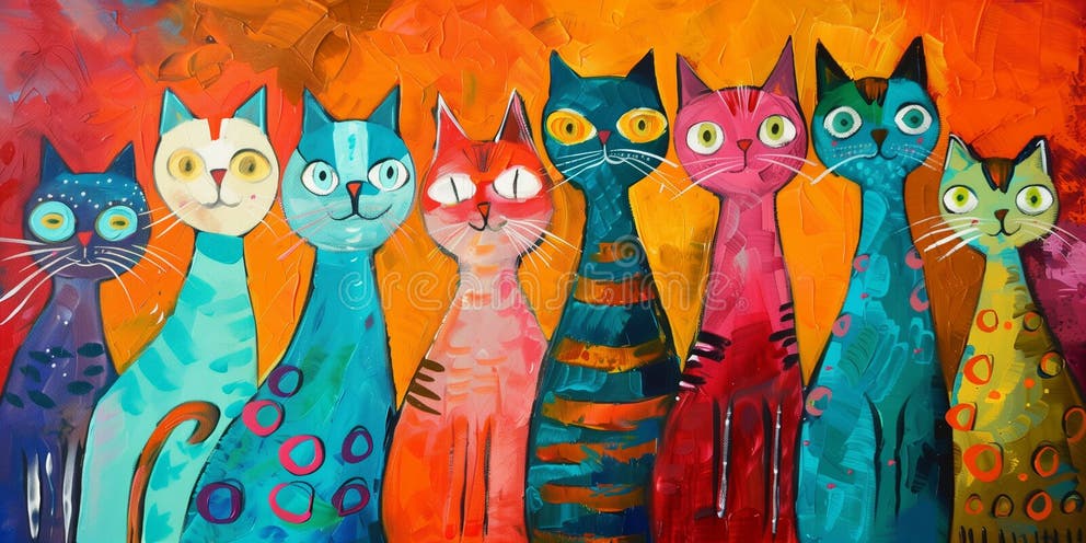 Nine Cats of Various Colors and Patterns Stand Side-by-side. Generative ...