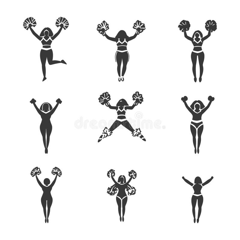 Collection of Cheerleader Silhouettes in Various Poses Stock Vector ...