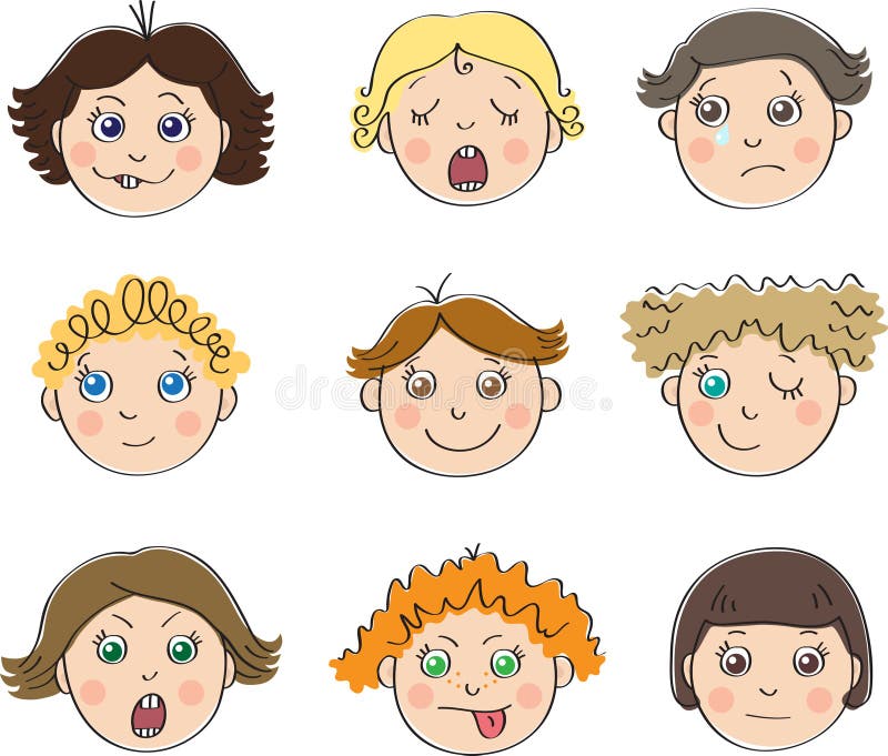 Nine Childrens Faces with Different Moods Stock Vector - Illustration ...