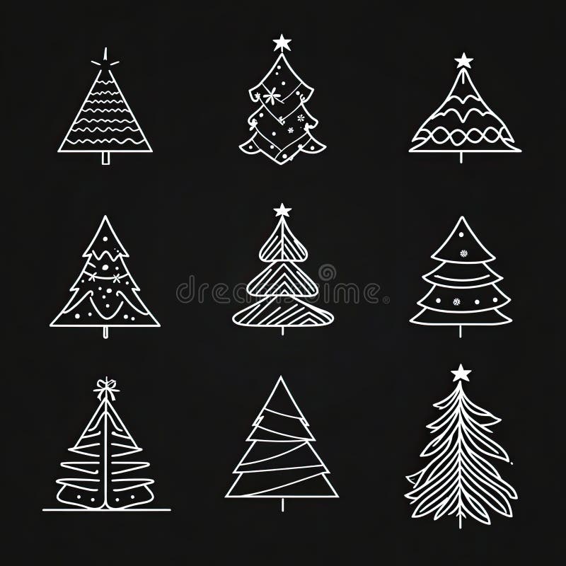 Nine Christmas Trees Line Art Icons Stock Photo - Image of line ...