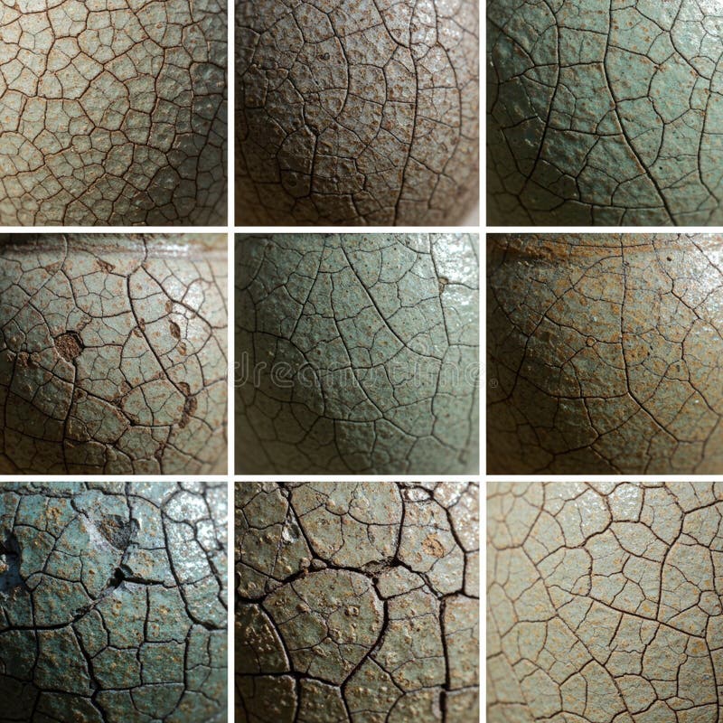 Nine Close-up Images of a Craquelure Texture on Ceramic Surfaces. the ...