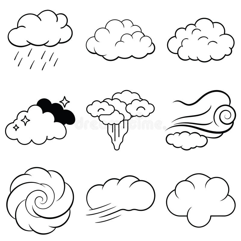 Cloud Line Art Icons Vector Illustration Collection Stock Vector ...