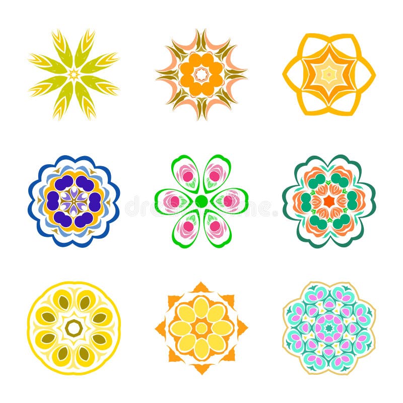 Nine Color Patterns Radially Stock Vector - Illustration of geometry ...