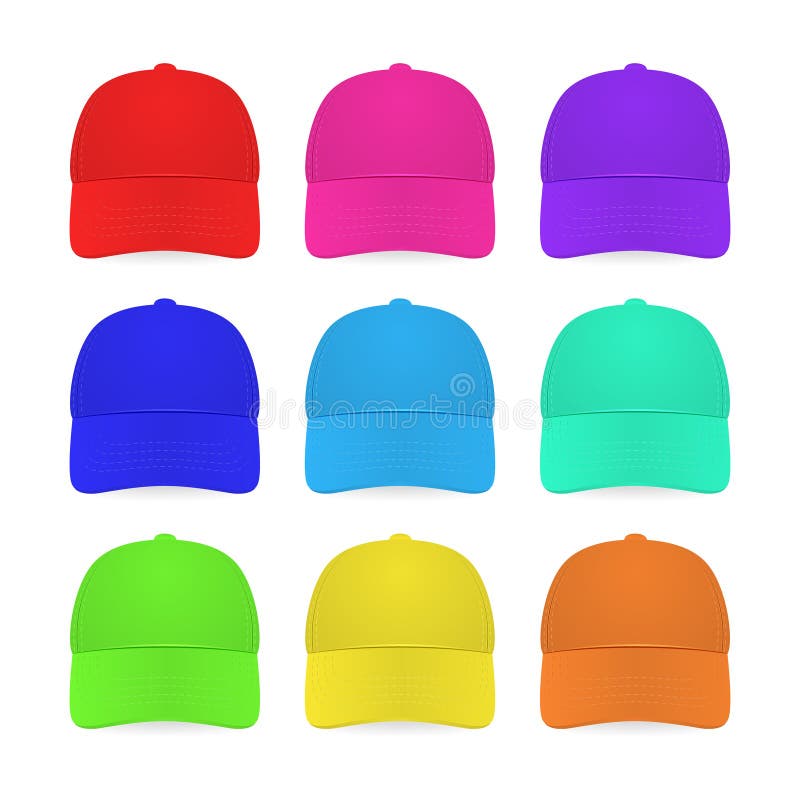 Nine Colorful Caps on White. Stock Vector - Illustration of background ...