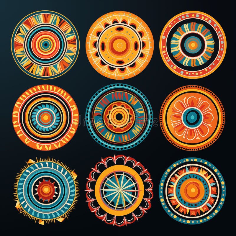 Nine Colorful Circle Indigenous Patterns Generative Ai Stock ...