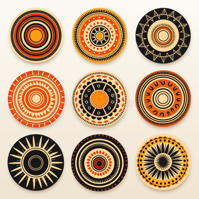 Nine Colorful Circle Indigenous Patterns Generative Ai Stock ...