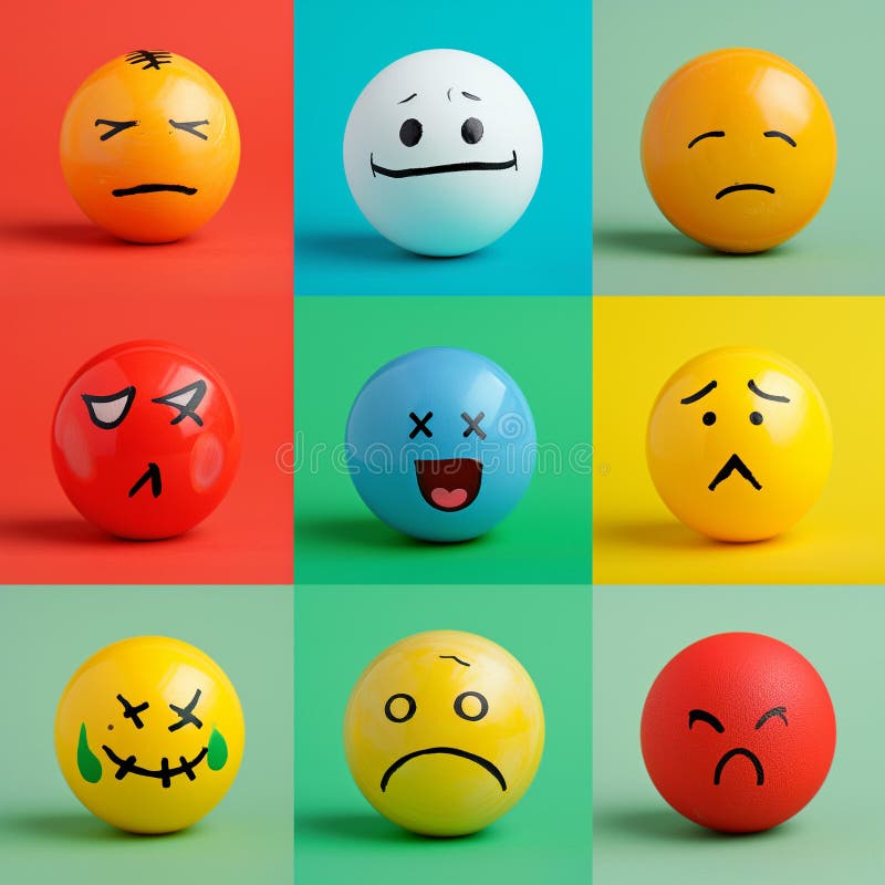Nine Colorful Emotion Balls on Colorful Backgrounds Stock Illustration ...