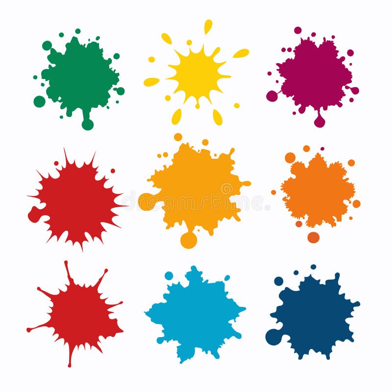 Nine Colorful Paint Splatters Isolated on a White Backgroun Stock ...