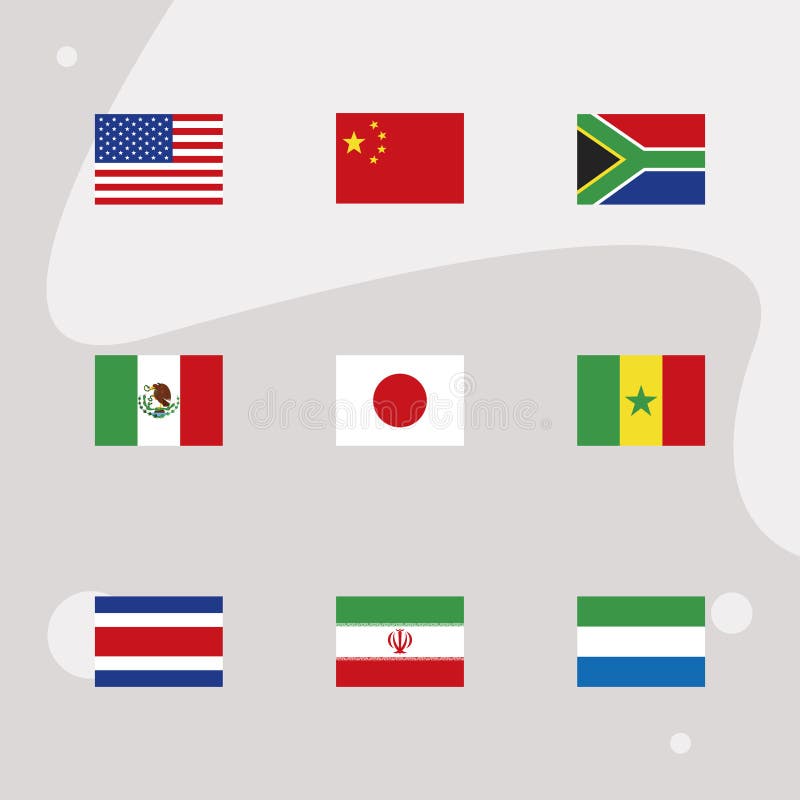 Nine countries flags stock vector. Illustration of icons - 232609539