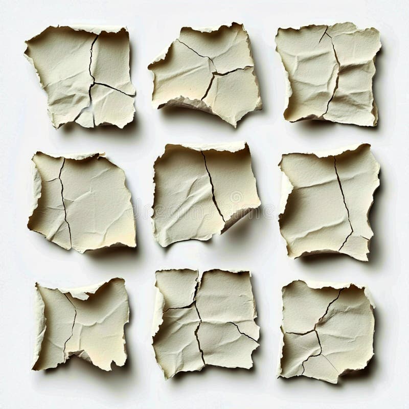 Nine Pieces of Cracked and Torn Paper Arranged in a Grid Pattern on a ...