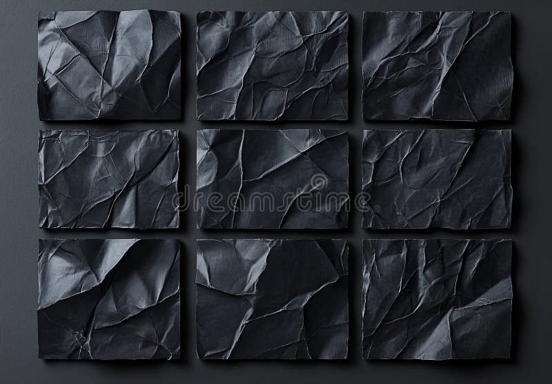 Nine Crumpled Black Paper Squares Dark Background High Quality Image ...
