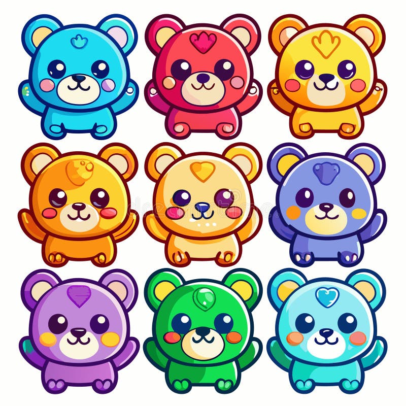 Nine Cute Cartoon Bears in Different Colors Stock Vector - Illustration ...