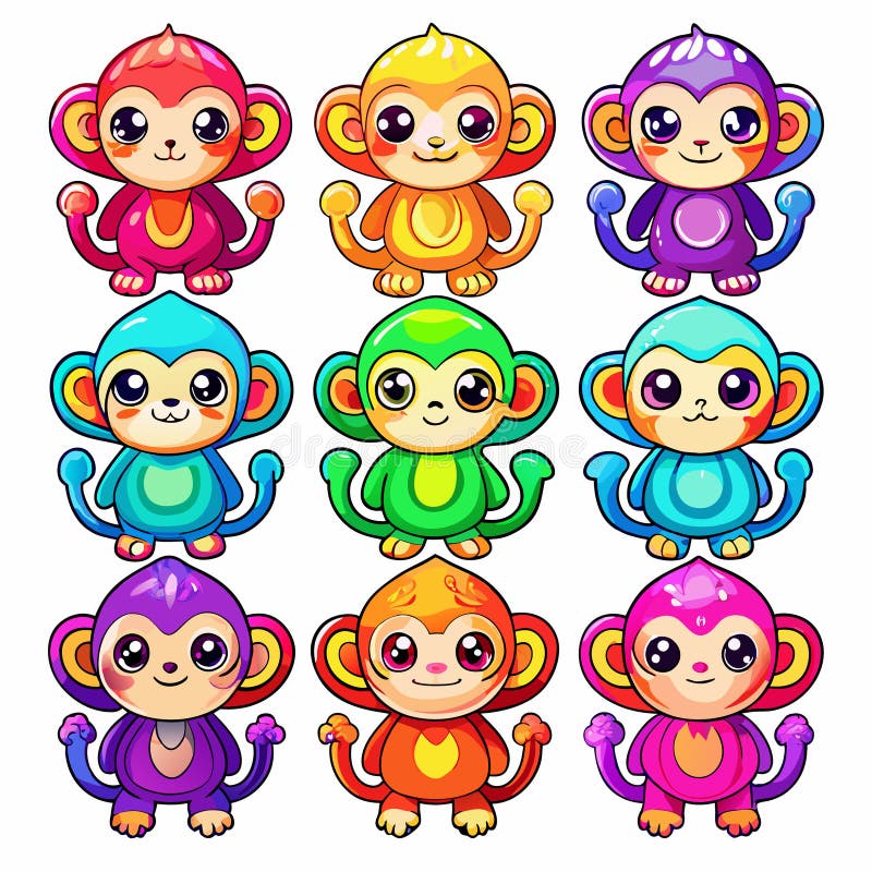 Set of Cartoon Monkeys with Different Emotions Stock Vector ...
