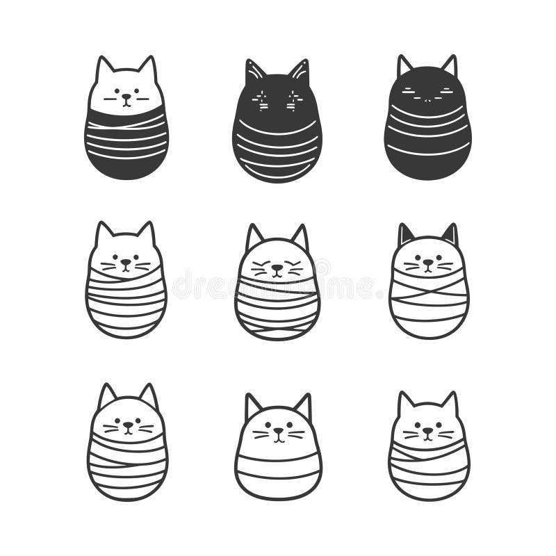 Adorable Wrapped Cats: Nine Cute Kitty Illustrations Stock Vector ...