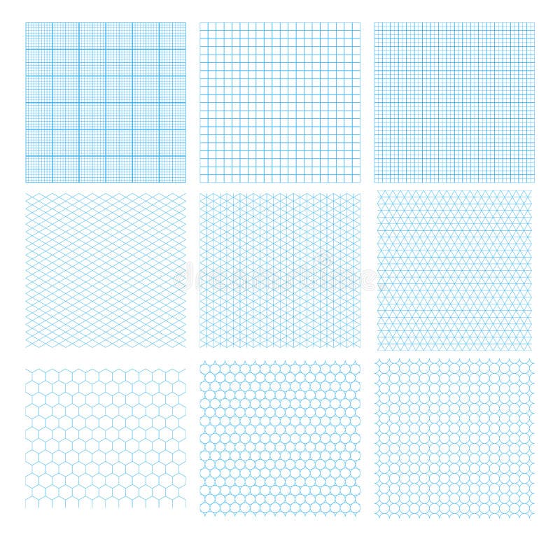 Nine Cyan Geometric Grids, Seamless Patterns Isolated on White. Stock ...