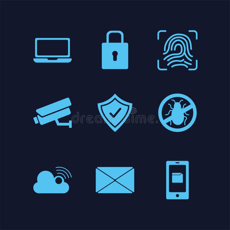 Nine cyber security icons stock vector. Illustration of folder - 219365287