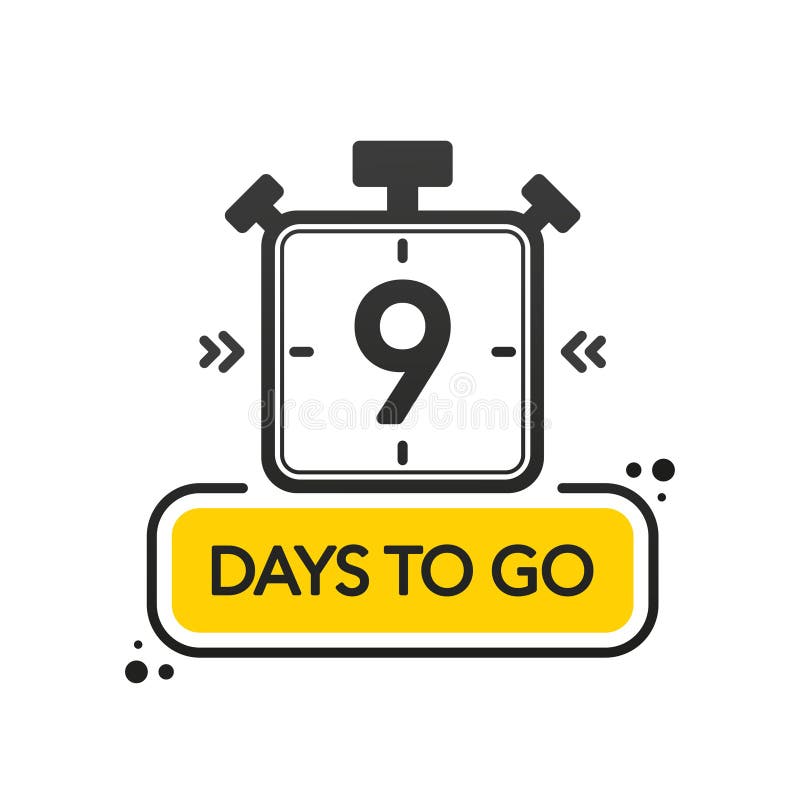 Nine Days To Go. Flat Style on White Background. Countdown Timer ...