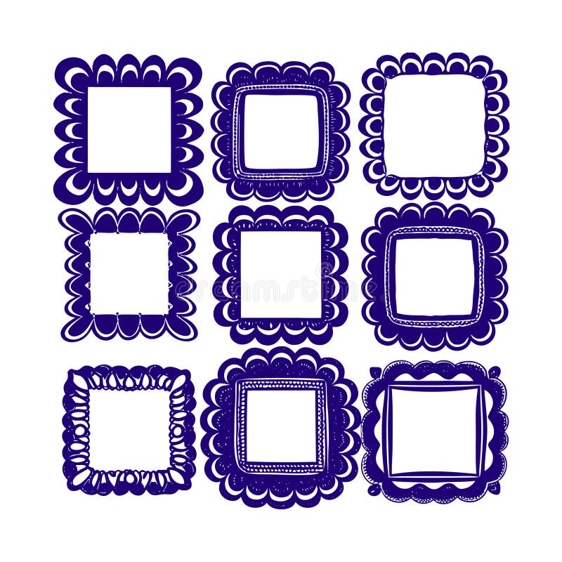 Nine Decorative Scalloped Square Frame Set Stock Vector - Illustration ...